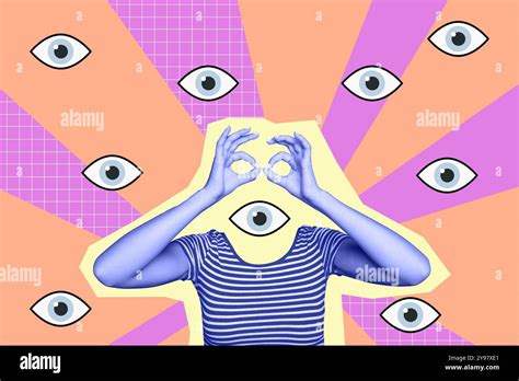 Creative Collage Image Headless Person Hand Gesture Vision Eyesight