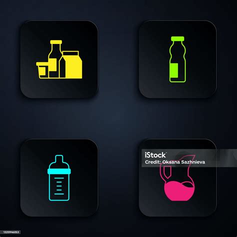 우유 주전자 나 투수 제품 아기 우유를 병에 담아 요구르트를 마시십시오 검은 색 사각형 버튼 벡터 0명에 대한 스톡 벡터 아트 및 기타 이미지 Istock