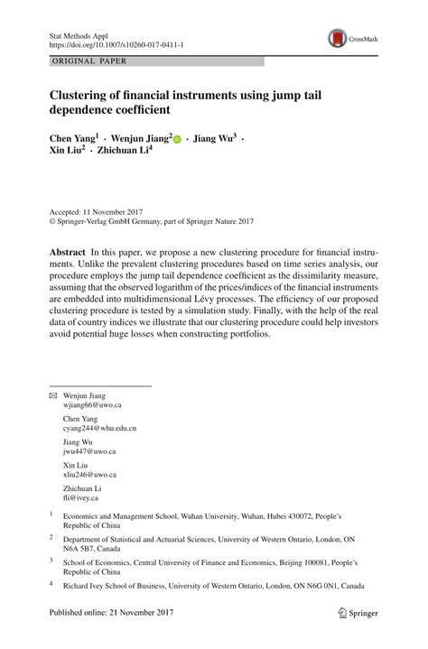 Pdf Clustering Of Financial Instruments Using Jump Tail Dependence Coefficient