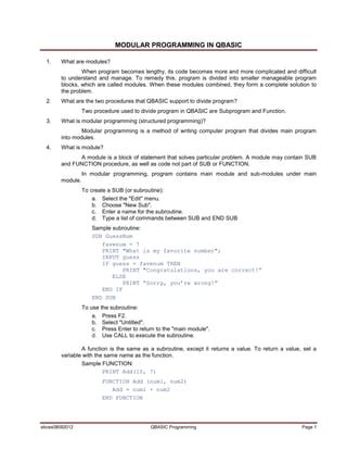 Modular Programming In Qbasic PDF