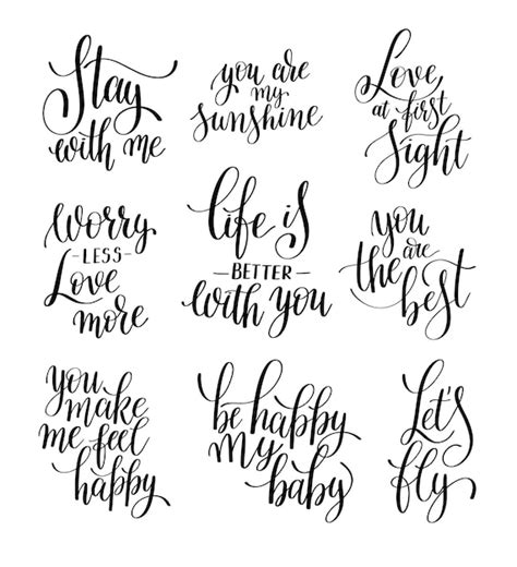 Premium Vector Set Of Black And White Hand Written Lettering Phrase