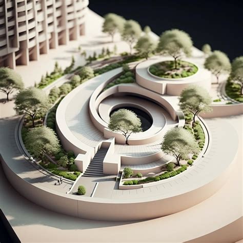 Premium Photo A Model Of A Building With A Circular Design Of Trees