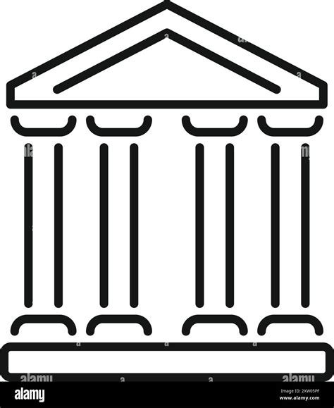 Simple Linear Icon Of A Greek Temple With Columns Supporting A