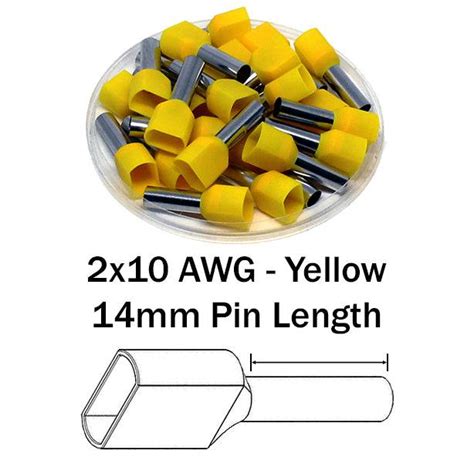Td60014 10 Awg Twin Wire Ferrules 14mm Pin Yellow 100 Pieces