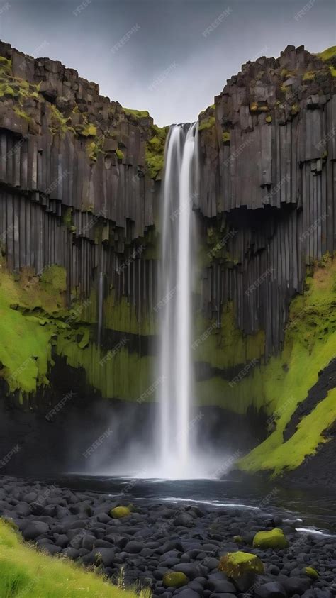 Premium Ai Image Svartifoss In Iceland Dramatic Waterfall Surrounded