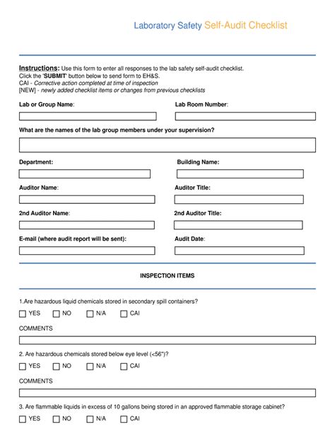 Fillable Online Ehs Ucr Laboratory Safety Self Audit Checklist