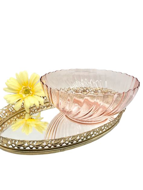 Vintage Arcoroc France Rosaline Pink Swirl Glass Serving Bowl