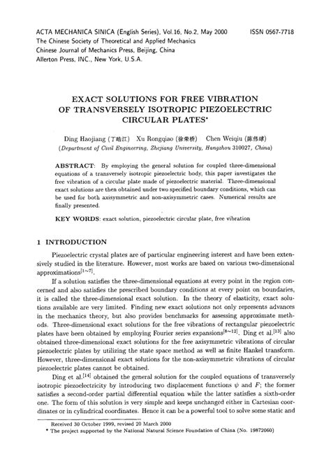 Pdf Exact Solutions For Free Vibrations Of Transversely Isotropic Circular Plates