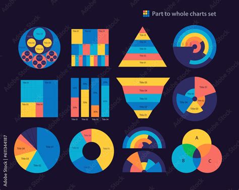 Part To Whole Infographic Charts Design Template Set For Dark Theme