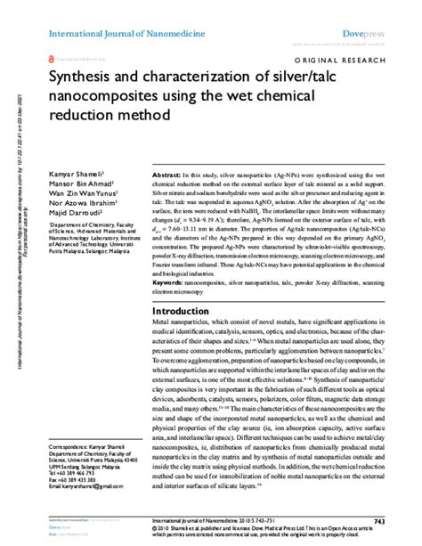 Pdf Synthesis And Characterization Of Silver Talc Nanocomposites Using The Wet Chemical