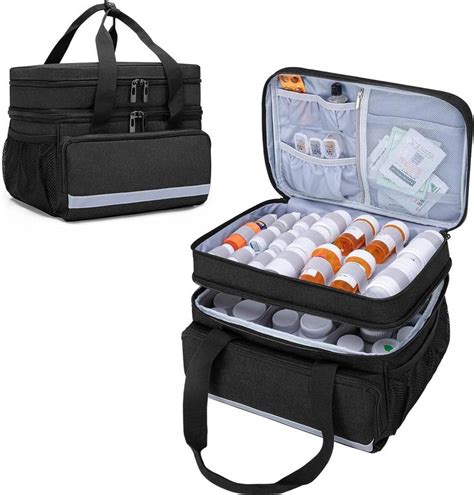 Curmio Double Layers Pill Bottle Organizer Bag Empty Medicine Black Ebay
