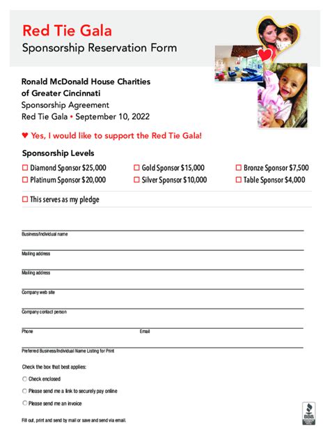 Fillable Online 2022 Red Tie Gala Sponsorship Form Red Tie Gala