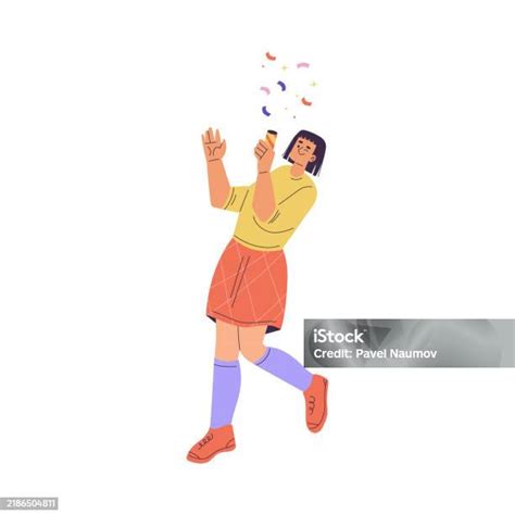 젊은 여자 캐릭터 색종이 불꽃 놀이 벡터 일러스트 레이 션을 설정하는 것 개념에 대한 스톡 벡터 아트 및 기타 이미지 개념