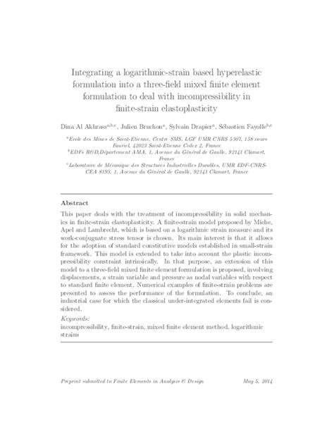 Pdf Integrating A Logarithmic Strain Based Hyperelastic Formulation