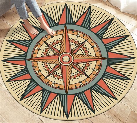 Compass Round Carpet Area Rug Retro British Navy New World Discovery