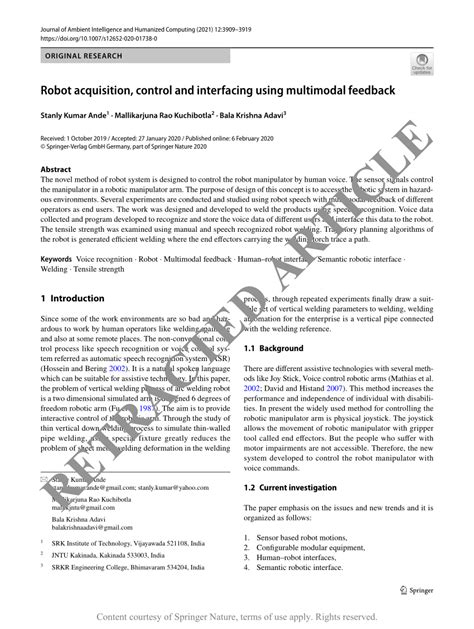 robot acquisition control and interfacing using multimodal feedback