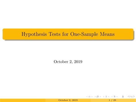 [ppt] Hypothesis Tests For One Sample Means October 2 2019 October 2 Powerpoint Presentation