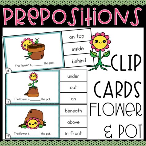 Spring Preposition Clip Cards Task Cards Positional Words Flower Theme