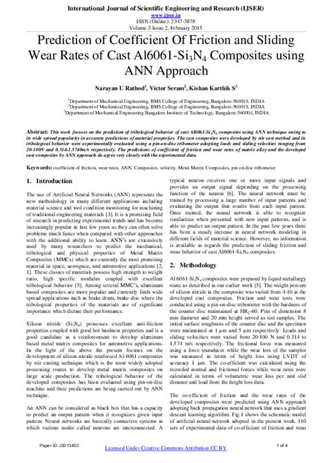 Pdf Prediction Of Coefficient Of Friction And Sliding Wear Rates Of Cast Al6061 Si3n4