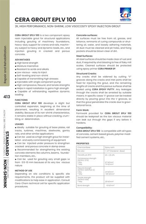 Cera Grout Eplv 100 Injectable 2khigh Performancenon Shrinklow