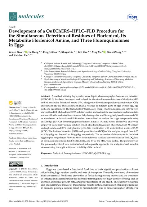 Pdf Development Of A Quechers Hplc Fld Procedure For The Simultaneous Detection Of Residues Of