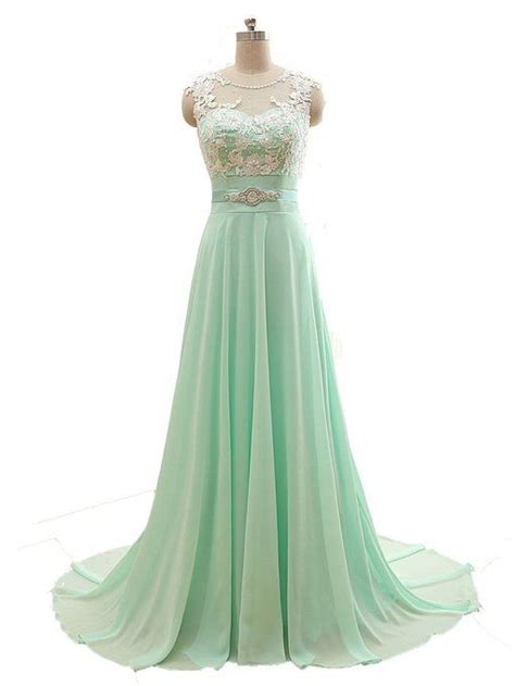 2017 Custom Made Mint Green Chiffon Prom Dressbeading Evening Dress