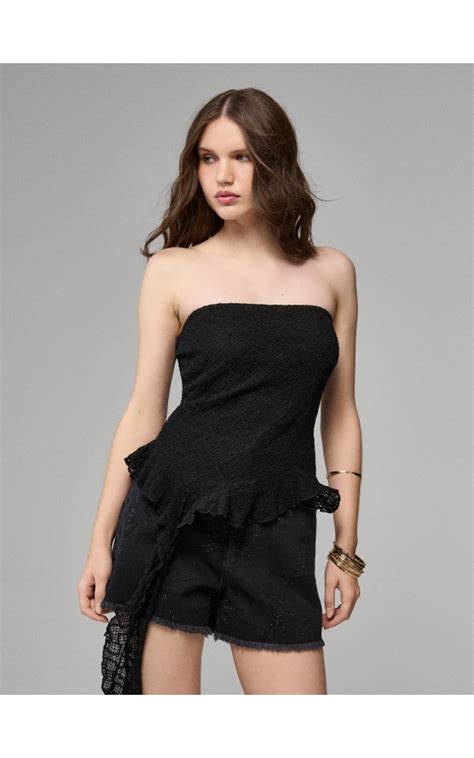 Asymetryczny Top Bandeau Z Koronki Czarny House 564dw 99x