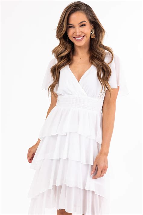 Ivory Ruffle High Low Midi Dress Lime Lush Boutique