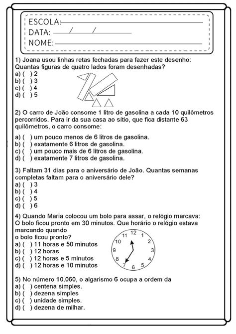Atividades De Matemática 5 Ano Para Imprimir BRAINCP