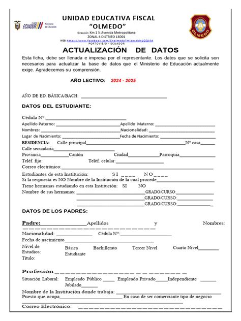 Ficha De Actualizacion De Datos Uefo 2024 Pdf
