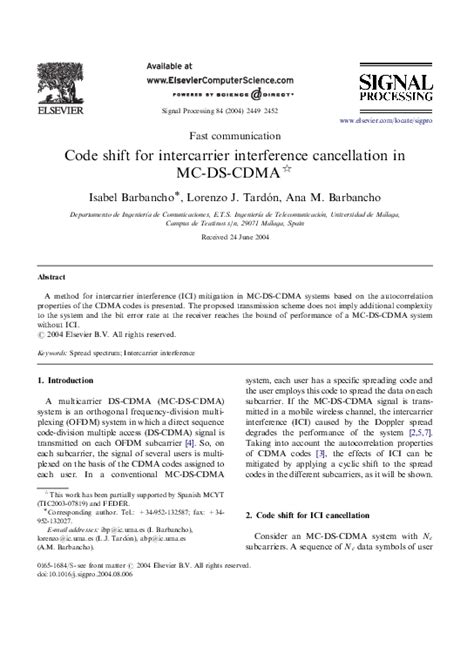 Pdf Code Shift For Intercarrier Interference Cancellation In Mc Ds Cdma