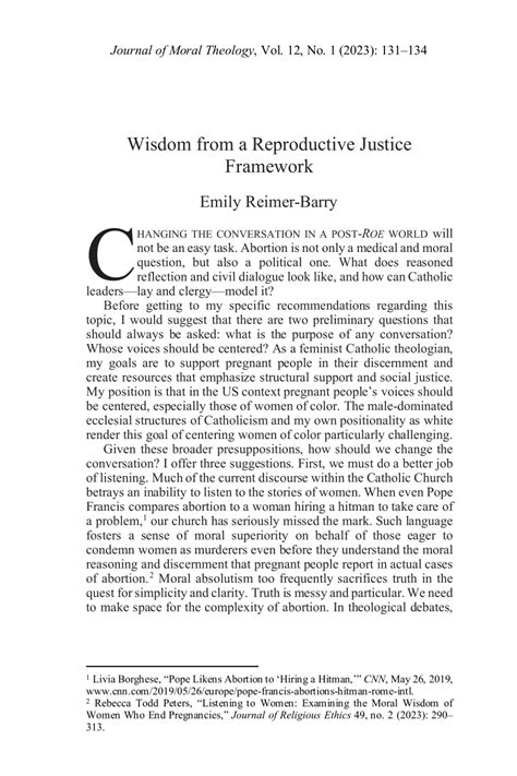 Pdf Wisdom From A Reproductive Justice Framework