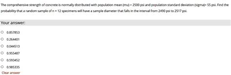 Solved The Comprehensive Strength Of Concrete Is Normally Distributed