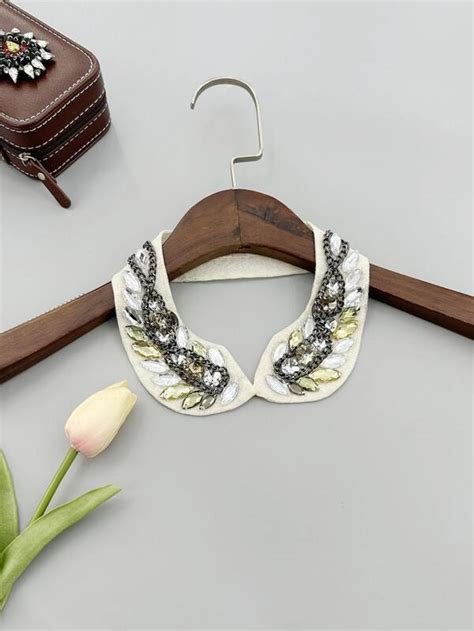 Chain And Rhinestone Decor Dickey Collar Shein Usa