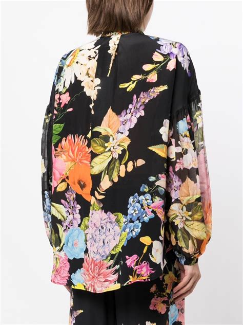 Camilla Floral Print Silk Shirt In Black Modesens
