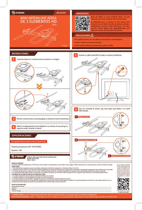 User Manual Steren ANT HD 007 English 2 Pages