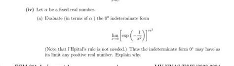 Iv Let α Be A Fixed Real Number A Evaluate In Terms Of α The 0∘ I