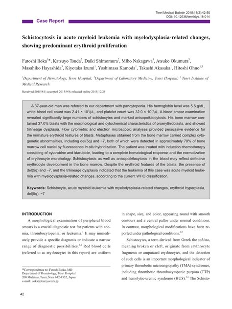 PDF Schistocytosis In Acute Myeloid Leukemia With Myelodysplasia