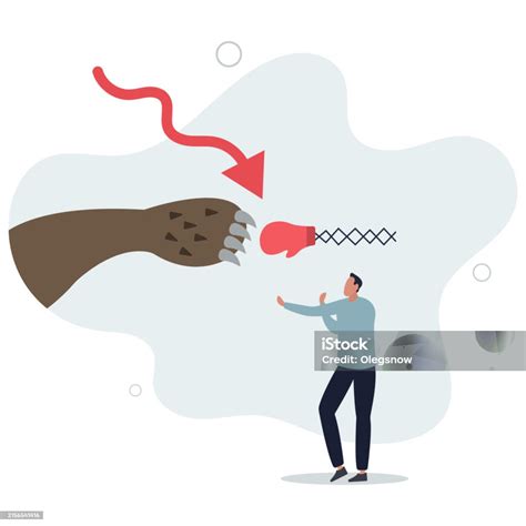 금융 위기 개념에서 생존하고 승리하기 위해 약세 시장과 싸우십시오 평면 벡터 그림 갈고리 발톱에 대한 스톡 벡터 아트 및 기타