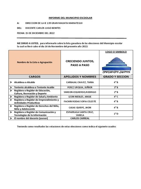 Informe Del Municipio Escolar Pdf Gobierno Gobierno Local