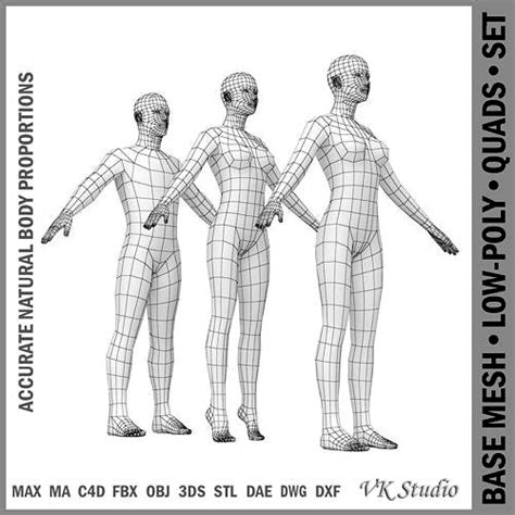 Female And Male Base Mesh Natural Proportions In A Pose D Model