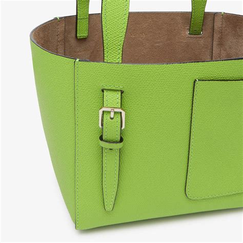 Womens Green Grained Leather Micro Bucket Bag Valextra Soft