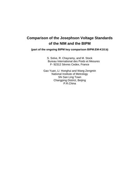 Pdf Comparison Of The Josephson Voltage Standardscomparison Of The