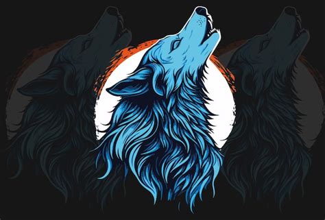 Un Lobo Aullando A La Luna Vector Premium