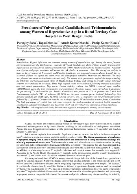 Pdf Prevalence Of Vulvovaginal Candidiasis And Trichomoniasis Among