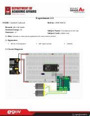 IOT Worksheet Prac Converted Docx Experiment Roll No BCS NAME Aashish Gaikwad