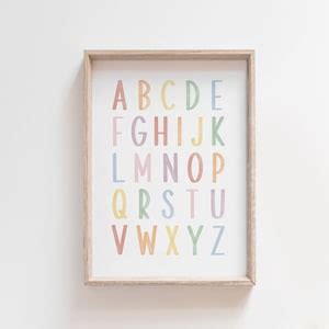 Pastel Watercolor Alphabet Poster Nursery Printable Wall Art Soft Rainbow Color Abc Print