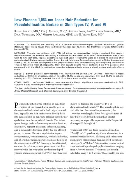 Low Fluence 1 064 Nm Laser Hair Reduction For Pseudofolliculitis Barbae In Skin Types Iv V And