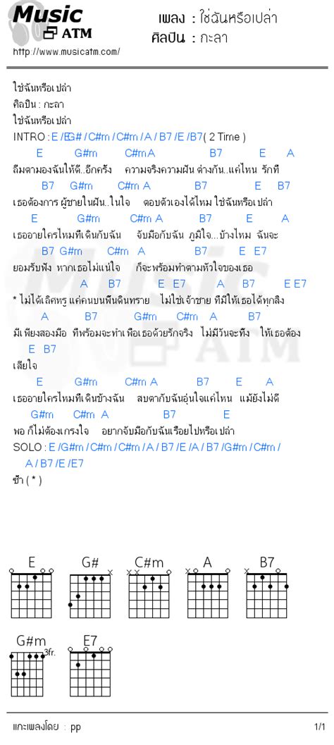 คอร์ดเพลง ใช่ฉันหรือเปล่า กะลา เวอร์ชั่น 20 Musicatm