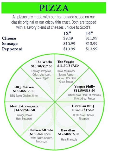 Menu At Scotts Subs Pizzeria De Pere Quarry Park Dr